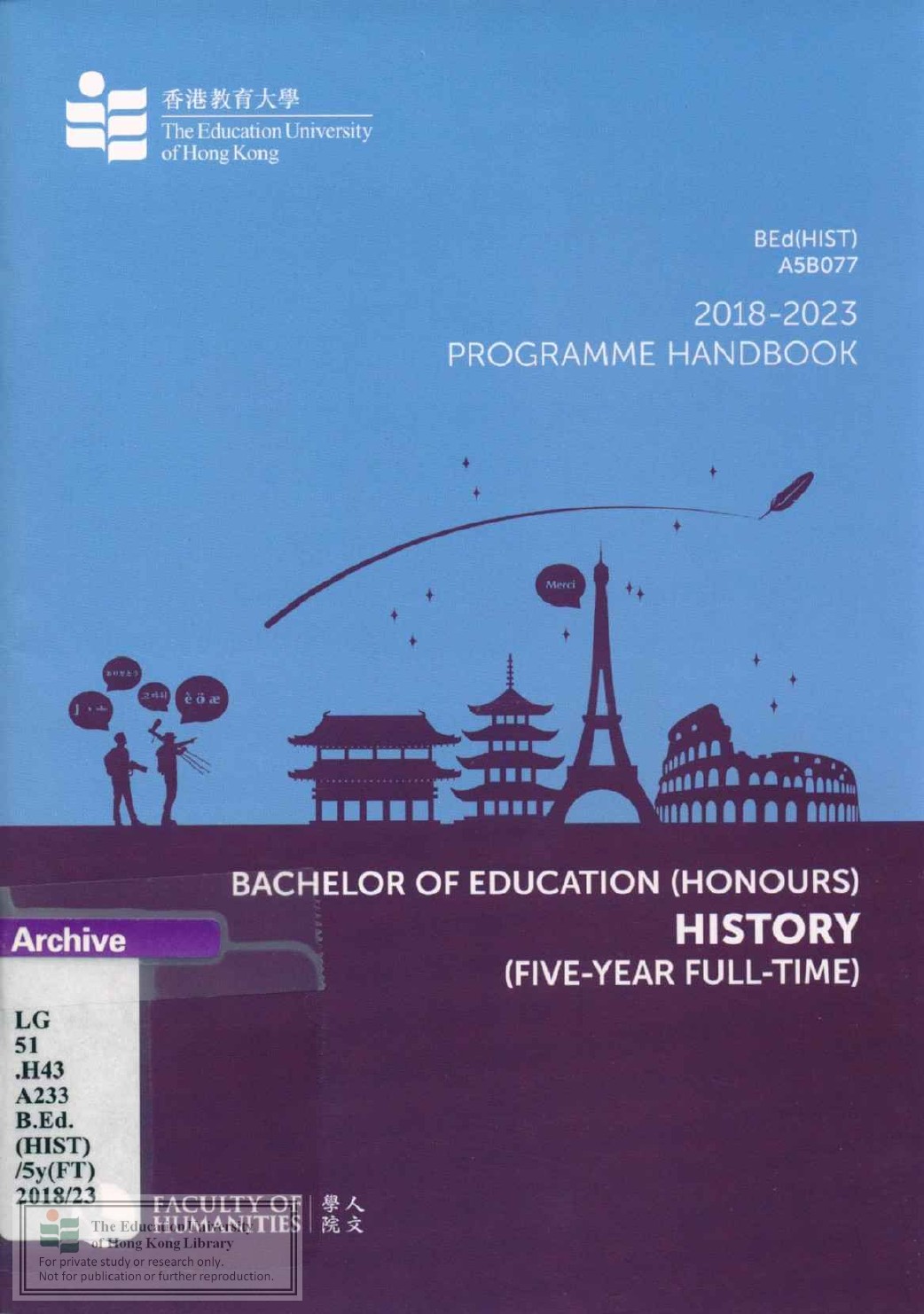 Programme handbook : Bachelor of education (Honours) (History) (five ...
